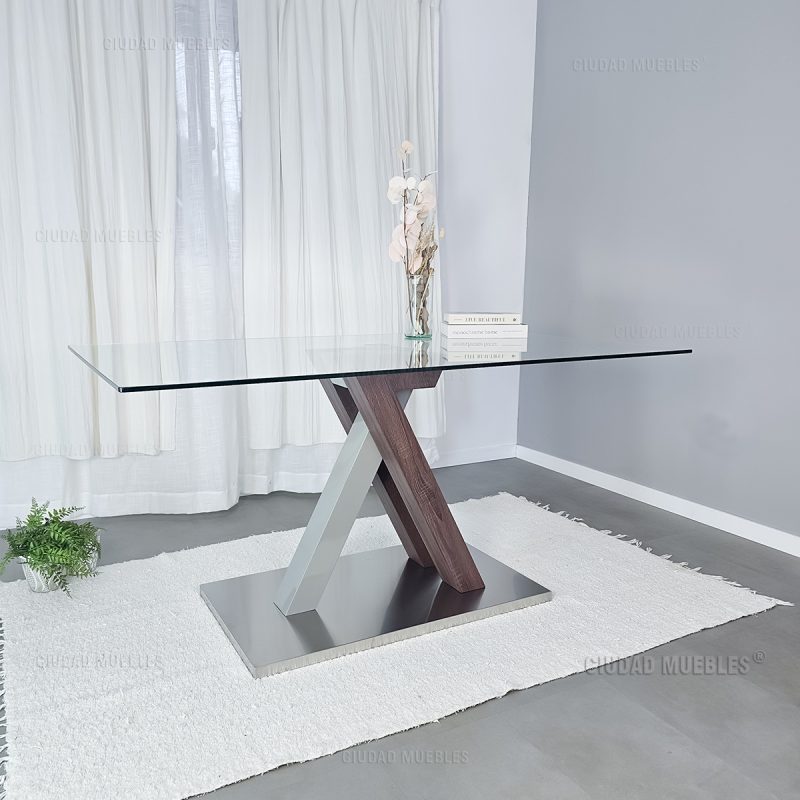 Mesa Rectangular De Vidrio Premium Con Pata Central