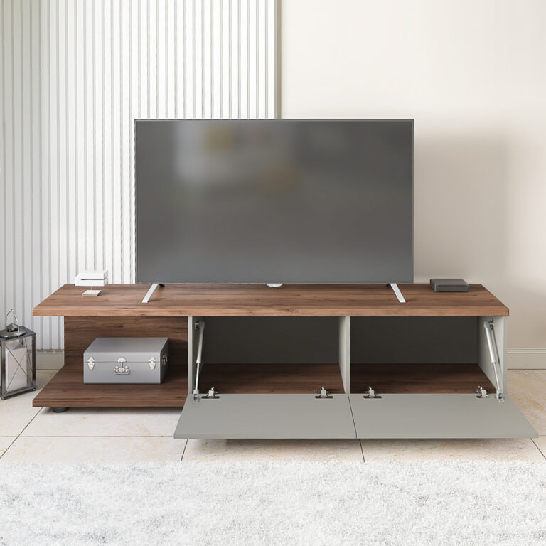 Rack de TV 200 cm con Bordes Curvos Nogal y Negro.